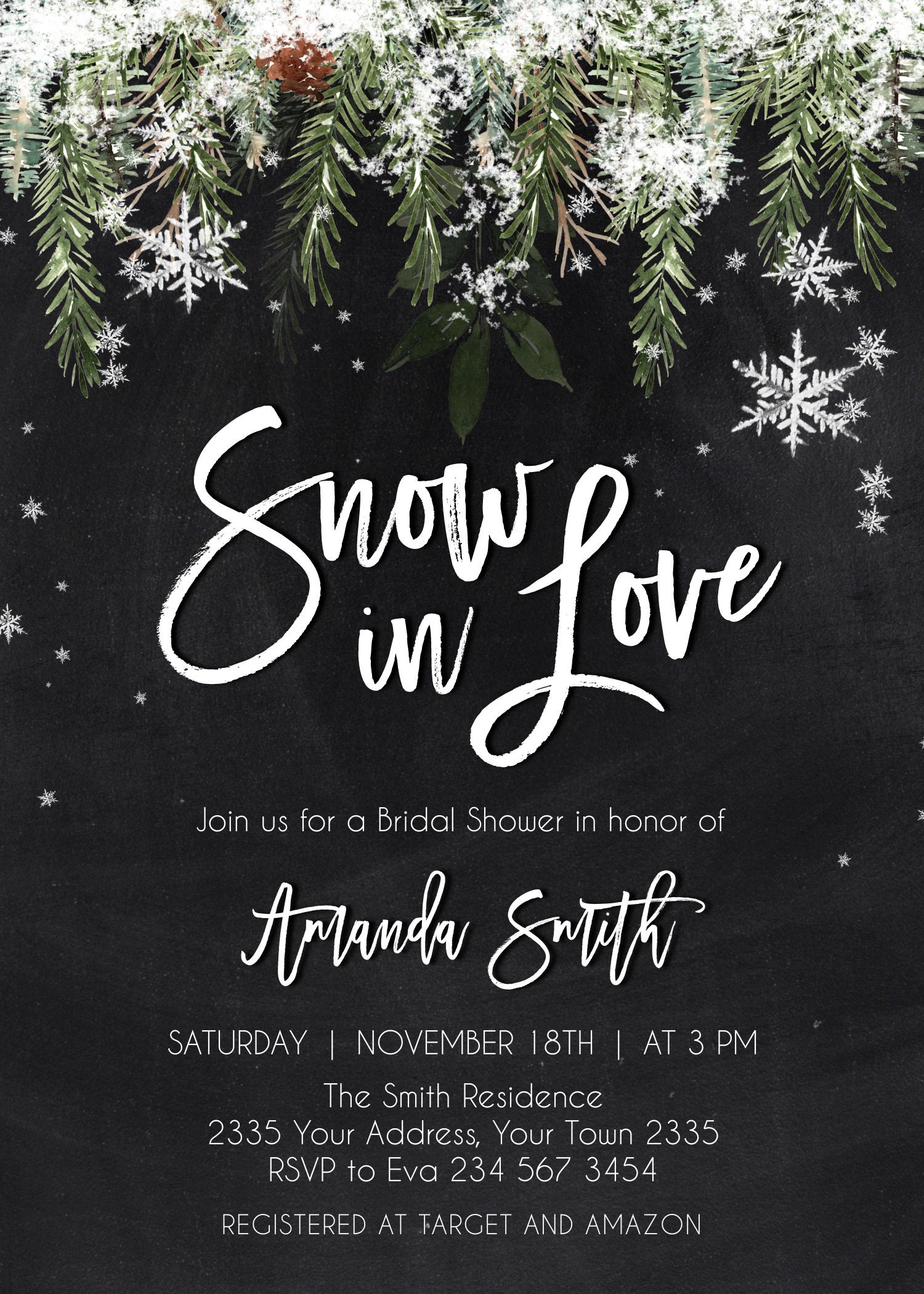 Editable Snow in Love Bridal Shower Invitation. Winter Bridal - Etsy