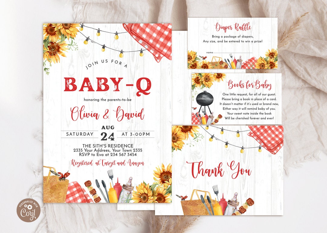 Editable Red Baby-q Shower Invitation Set. Babyq Baby Shower Invitation ...