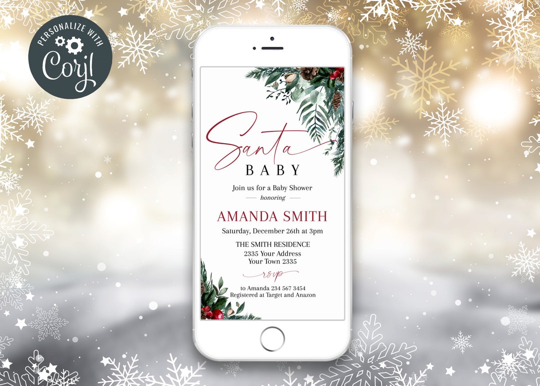 Editable Santa Baby Winter Baby Shower Invitation. December Baby Shower ...