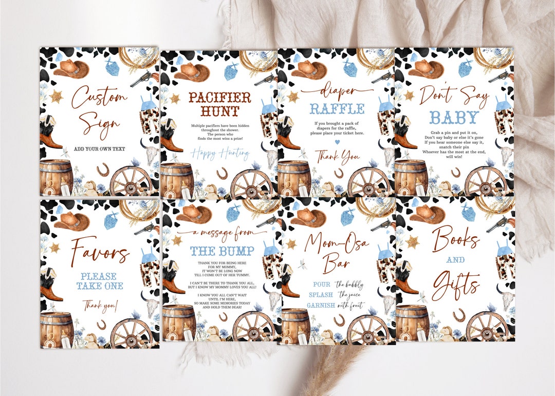 Editable Cowboy Baby Shower Sign Bundle. A Little Cowboy Baby Shower ...