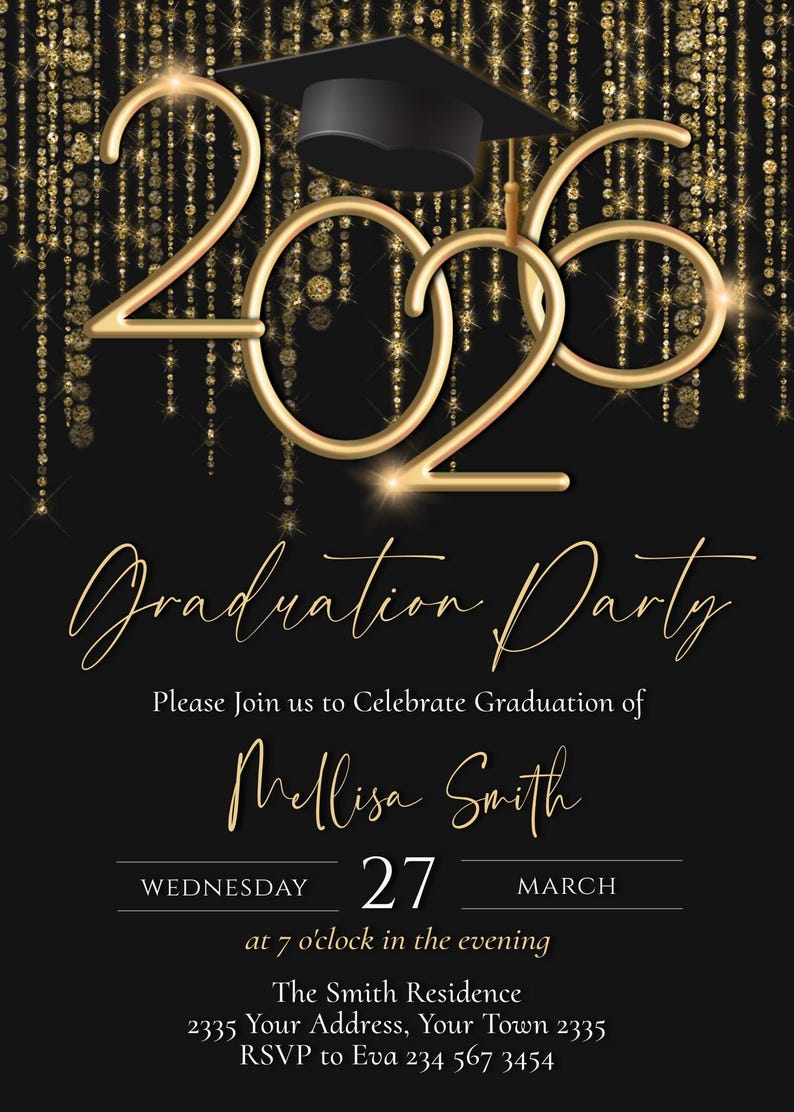 Editable Graduation Party Invitation. Class of 2026. Glitter Graduation ...
