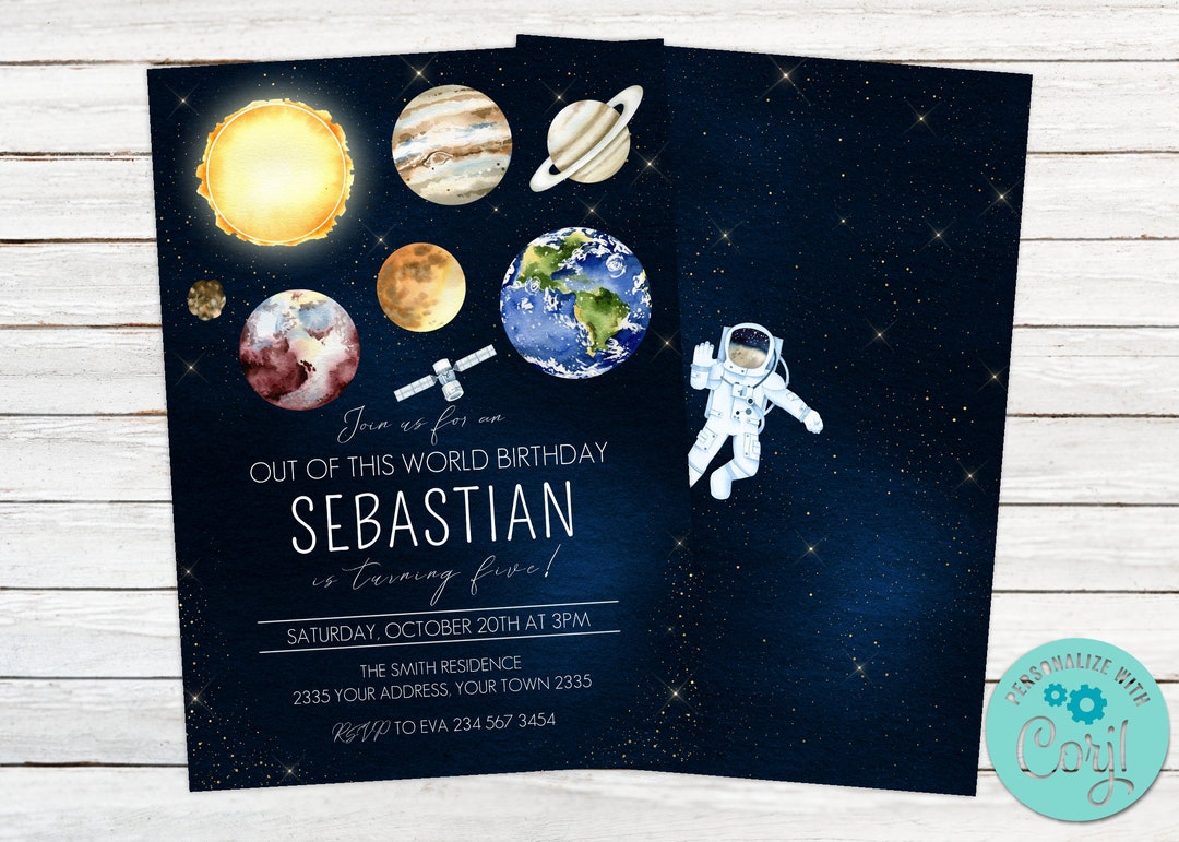 Editable Planet Birthday Invitation Outer Space Invitation Space