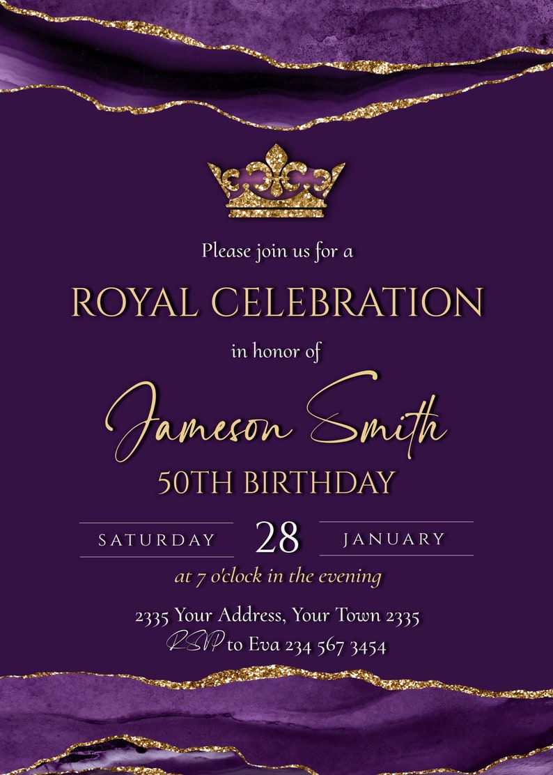 Editable Royal Birthday Party Invitation. Royal Celebration Invite ...