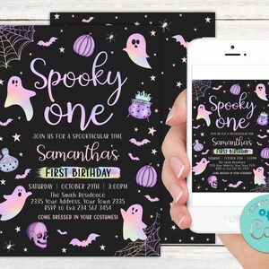 Editable Halloween Pastel Ghost Birthday Invitation. Hey Boo Cute Ghost ...