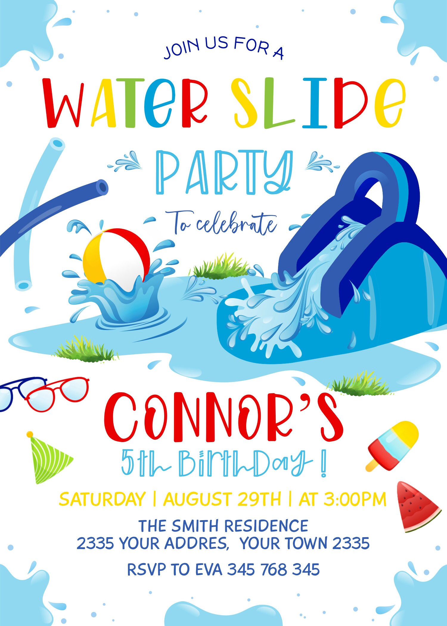 Editable Water Slide Birthday Invitation. Backyard Waterslide - Etsy