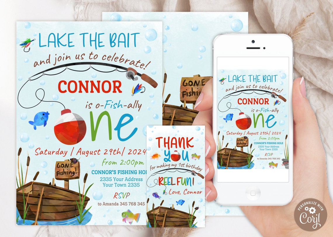 Editable Fishing First Birthday Invitation. Fishing - Etsy