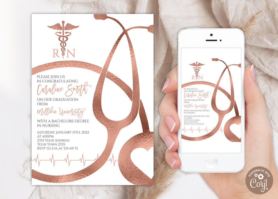 Editable Nursing Graduation Invitation. Registered Nurse Invitation. RN ...