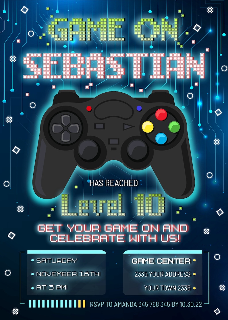 Editable Video Game Birthday Invitation. Gaming Party Invite. - Etsy