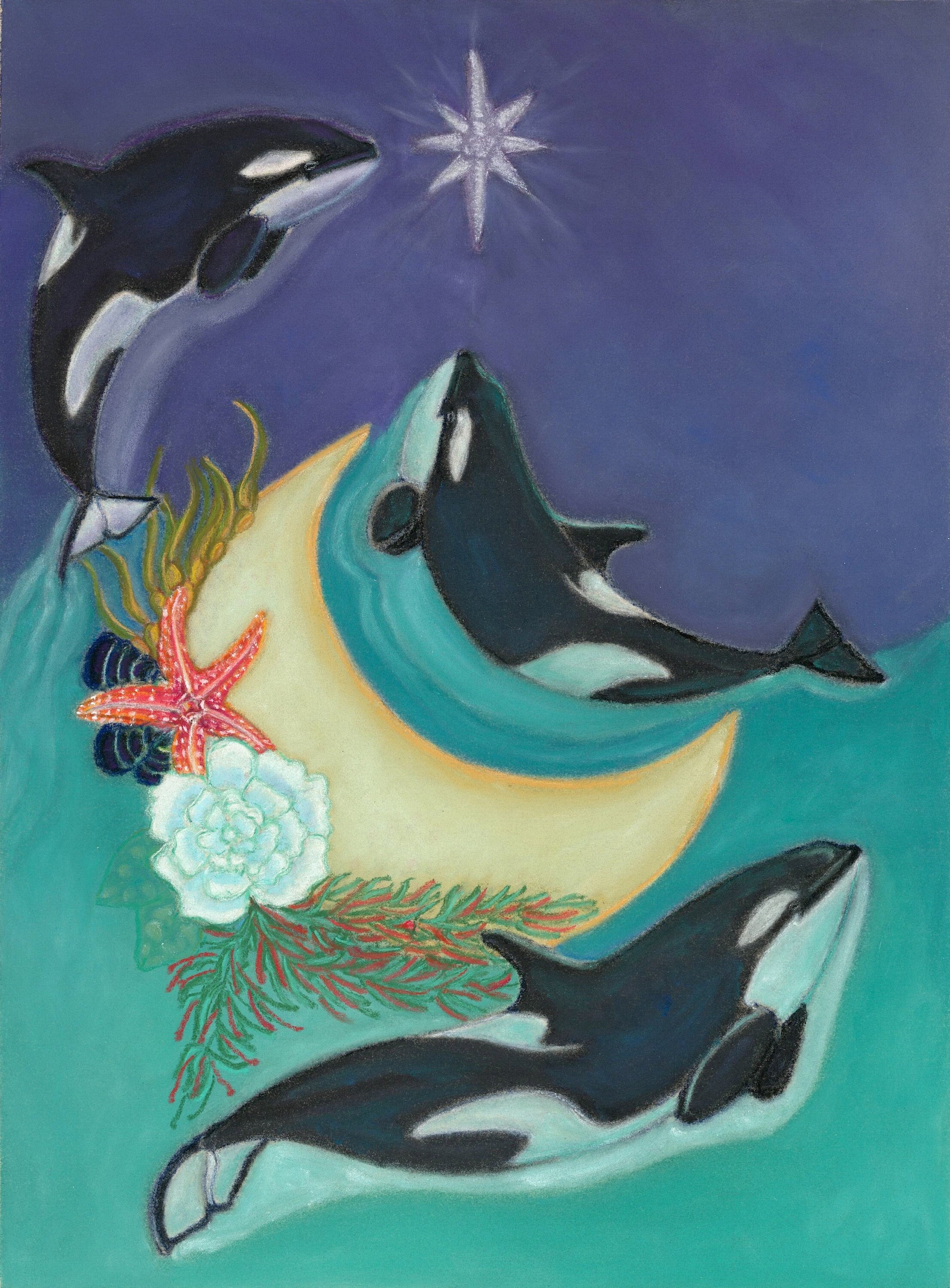 Southern Resident Orcas, Killer Whale, Pastel Art, Orca Holiday Cards ...