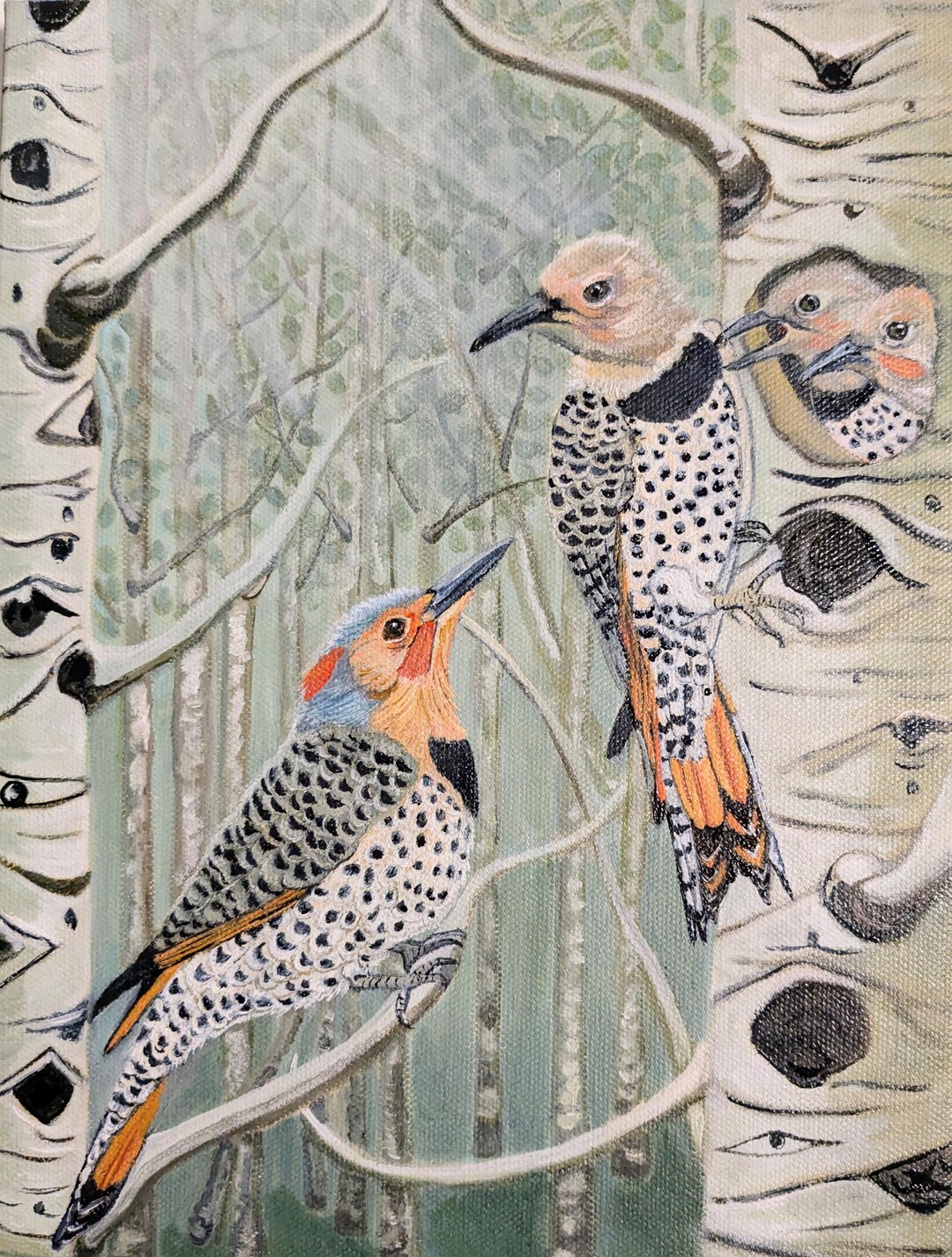 Northern Flickers, 9 X 12 Giclee Print, Matted Art Print, Backyard ...