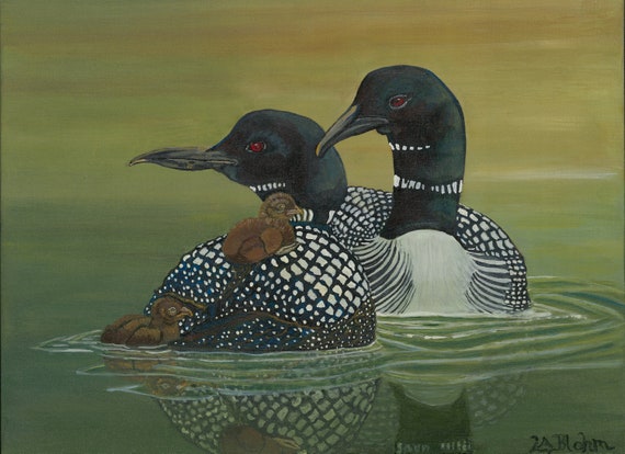 Common Loons Giclee Art Print Salish Sea Puget Sound Birds | Etsy