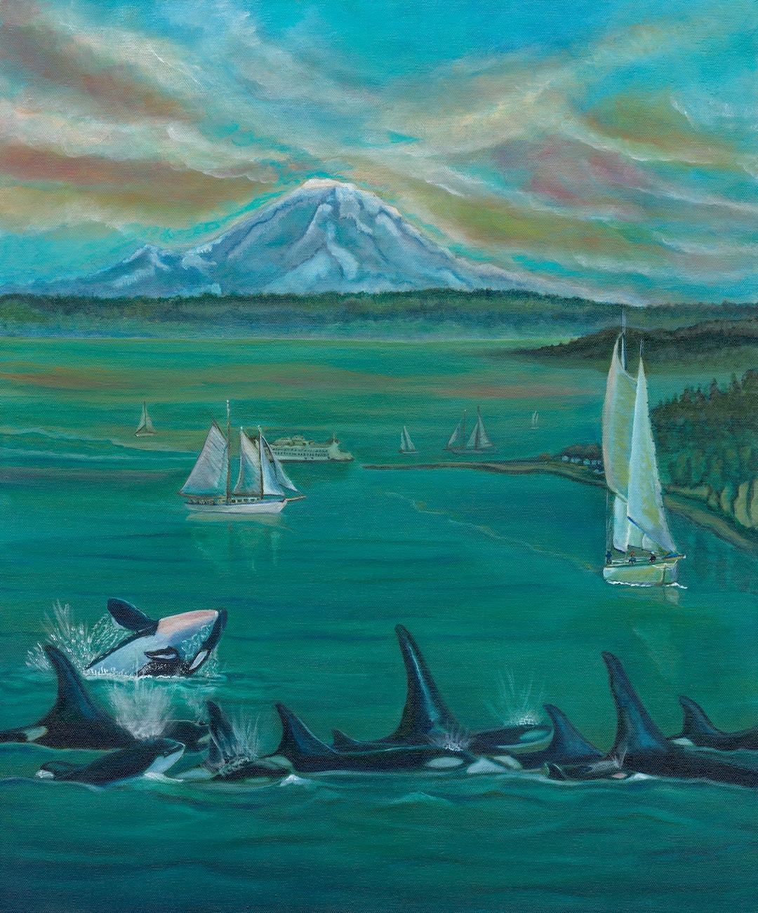 J-pod, Orca Art, Killer Whale, Art Print, 11 X 14" Salish Sea, Southern ...