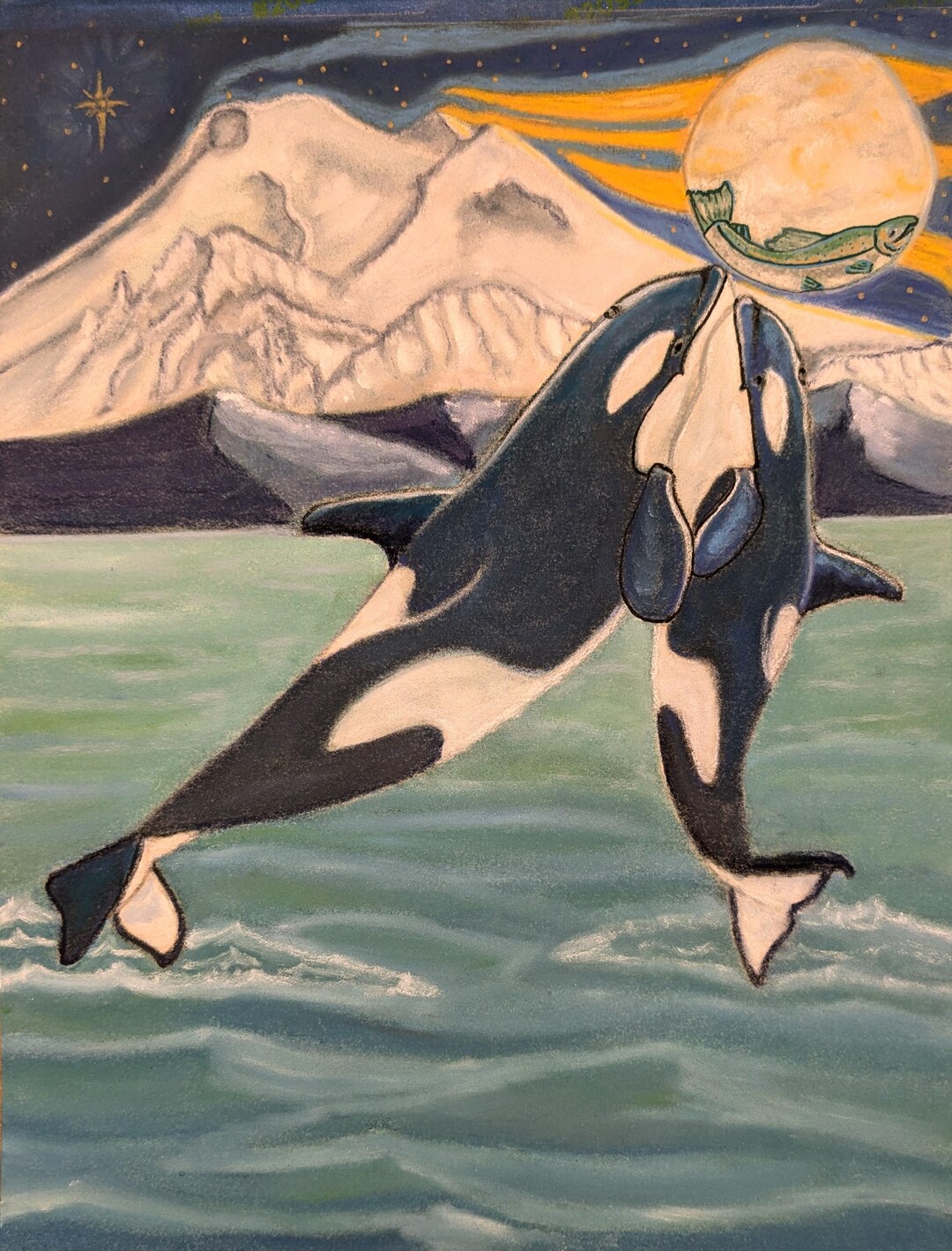 Southern Resident Orcas, Killer Whale, Pastel Art, Orca Cards, 5.5 X 4. ...