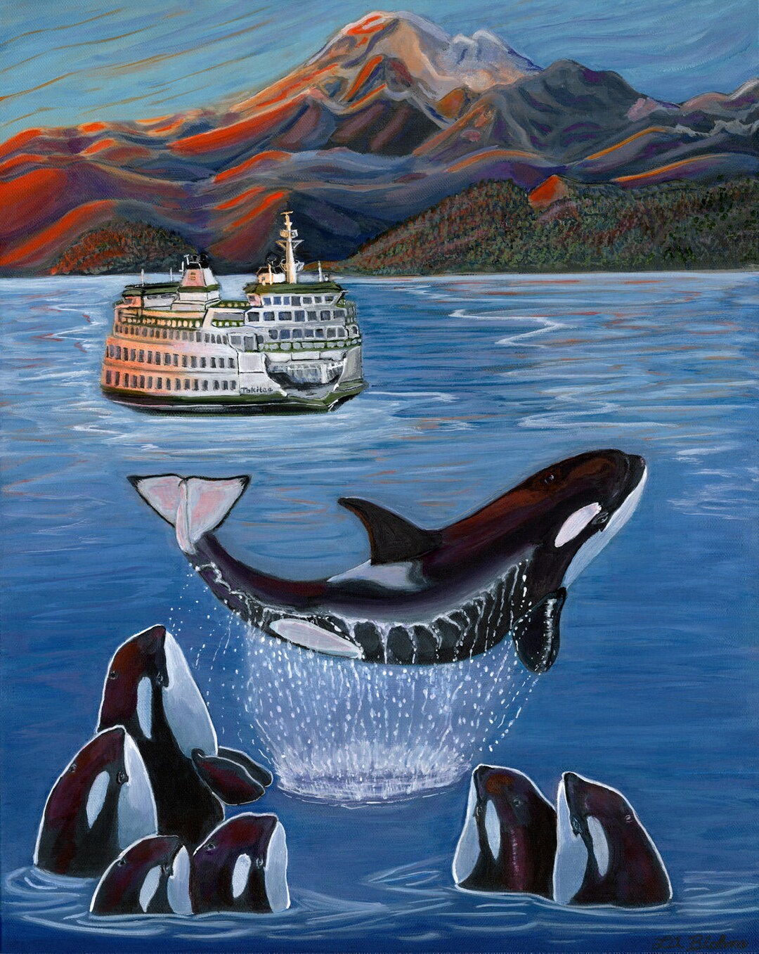 ORCA, Killer Whale Art, Tokitae, L Pod, Salish Sea, Breaching in San ...