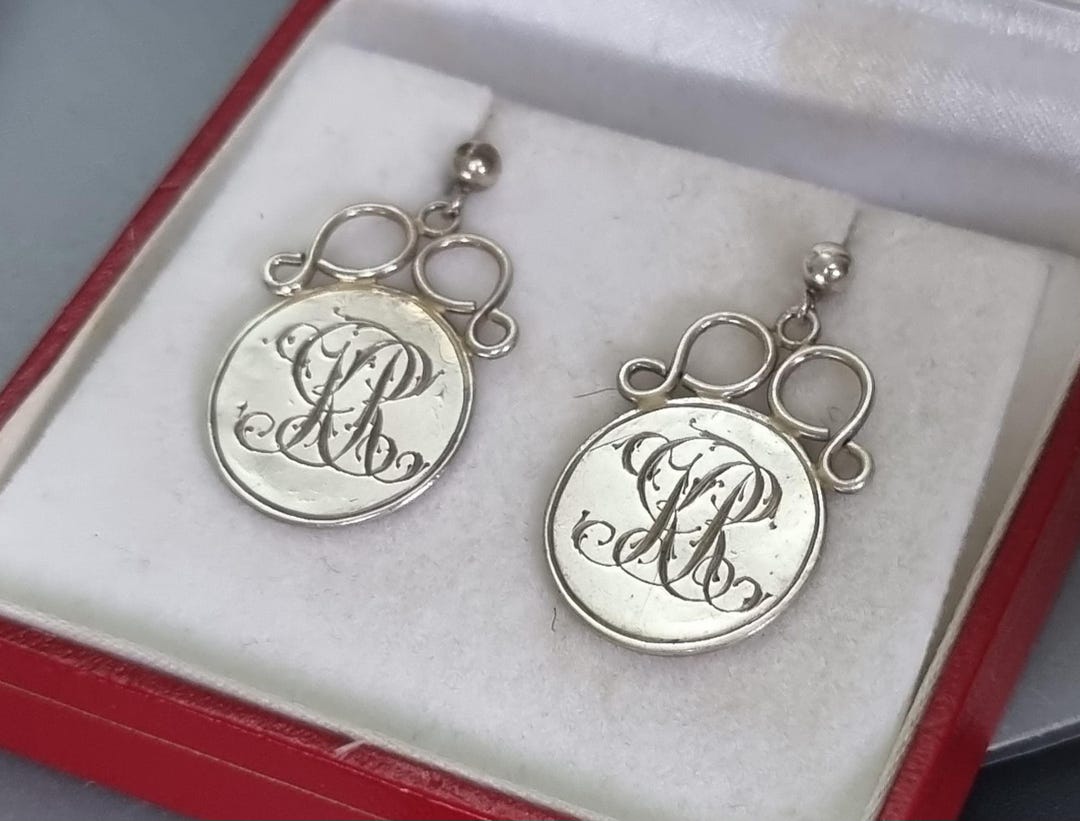 Antique Silver Coins Becoming Monogrammed Engraved Earrings With ...