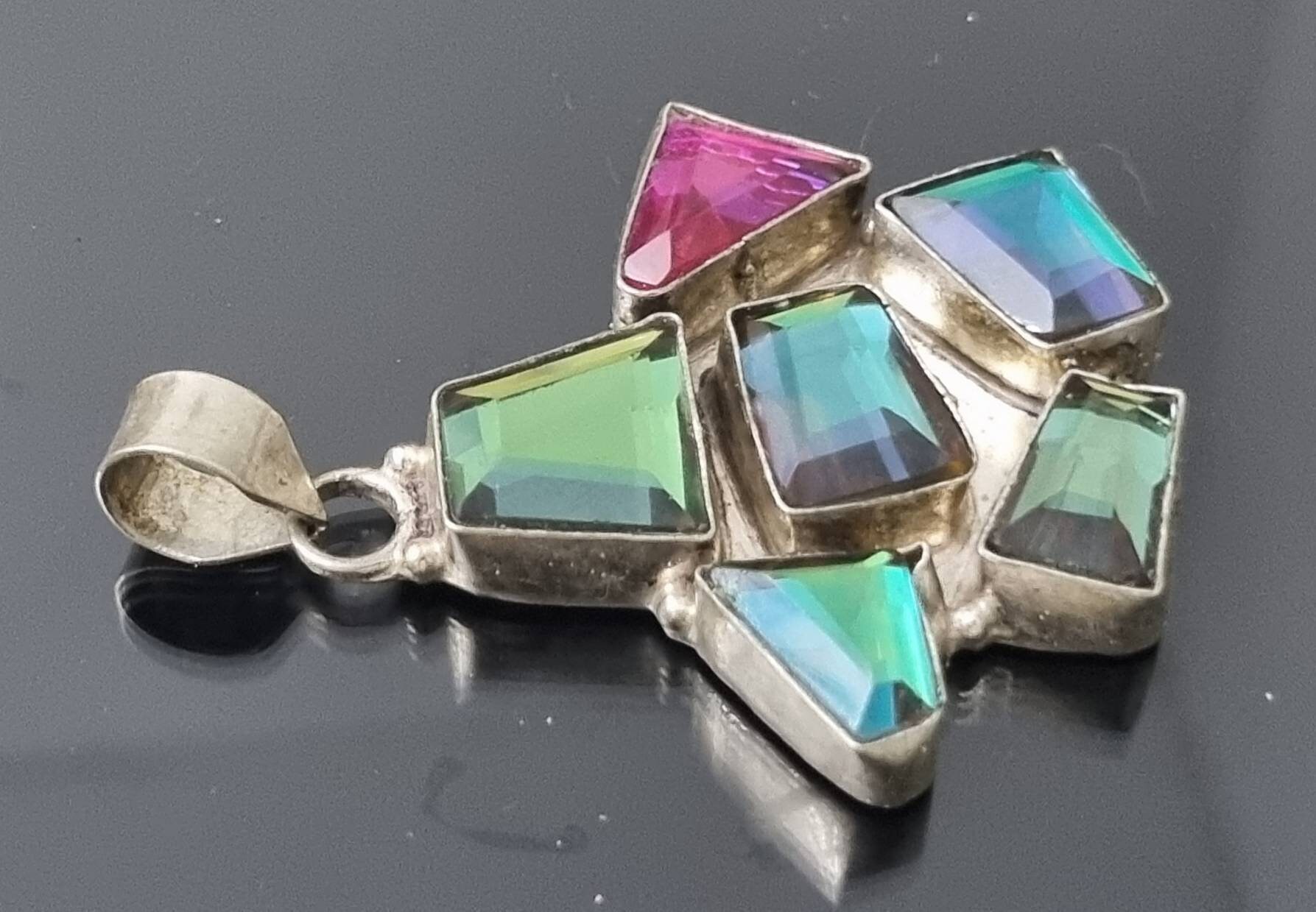 Vintage 1950's Watermelon Vitrail Carnival Iridescent Glass & Silver ...