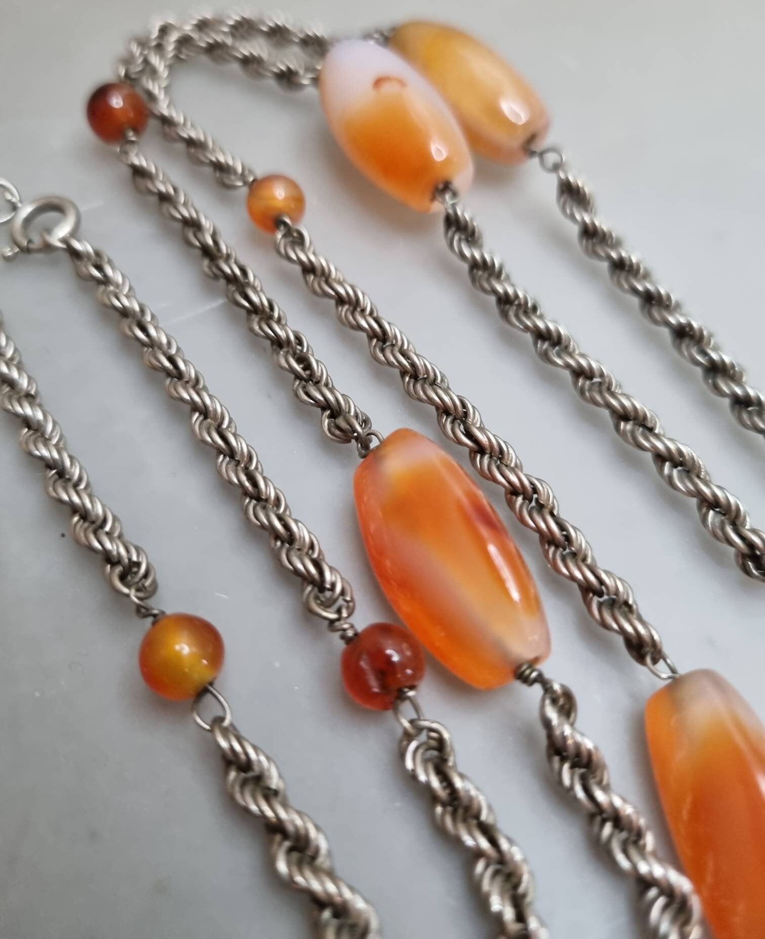 Art Deco STERLING SILVER 4mm Rope Chain With Large - Etsy