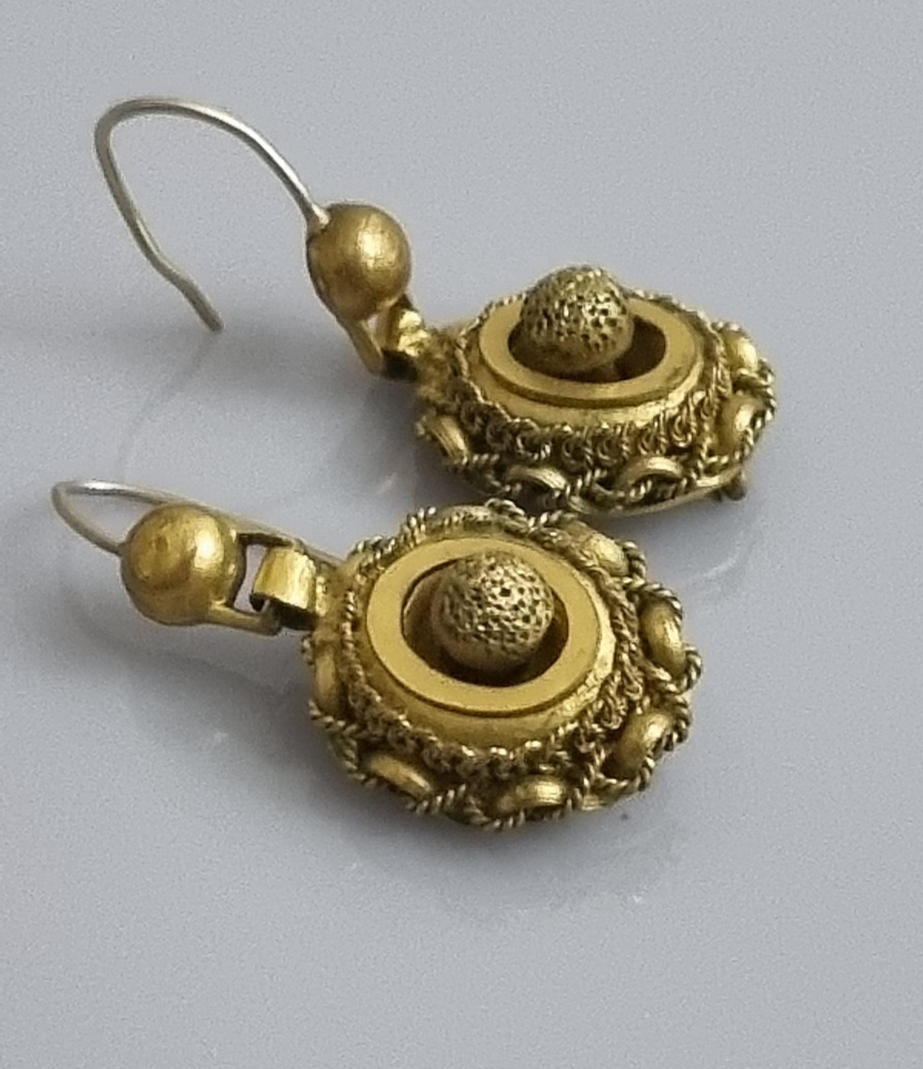 Antique Etruscan Revival Gold Gilt Pinchbeck Beautiful Drop Earrings ...