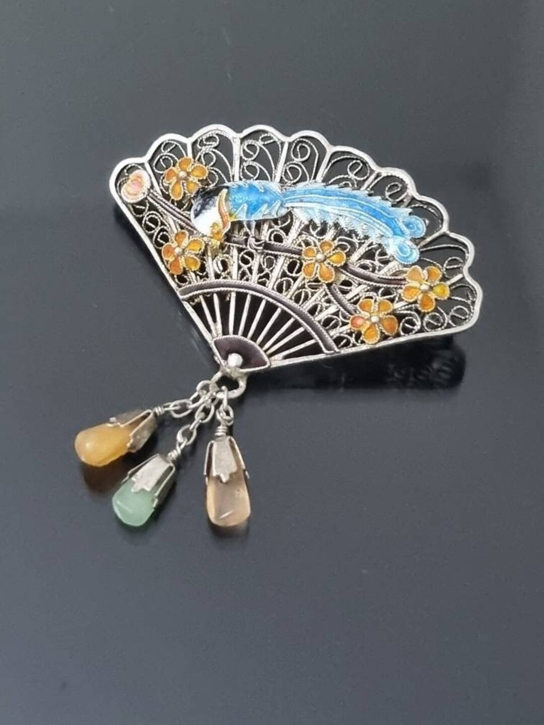 Chinese Export and Gemstones Antique Fan Brooch Early - Etsy