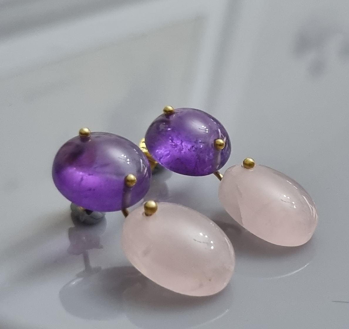 JUICY JELLY GEMS Pink Rose Quartz and Amethyst Cabochons Double Drop ...