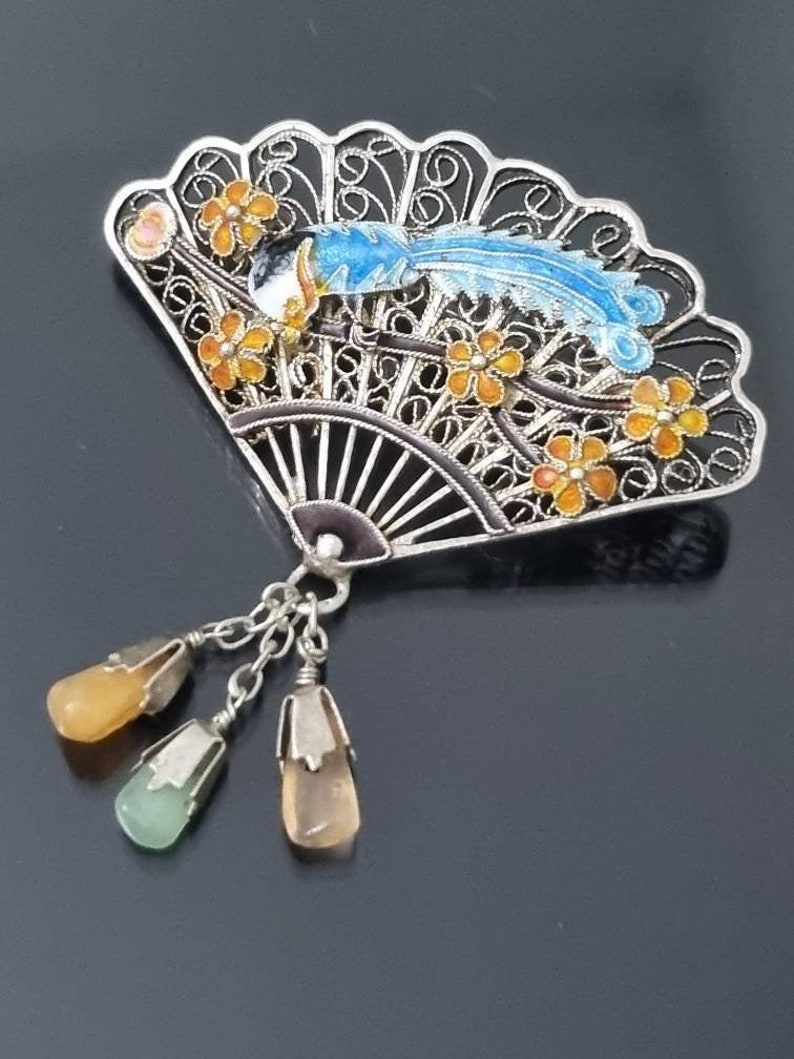 Chinese Export and Gemstones Antique Fan Brooch Early - Etsy