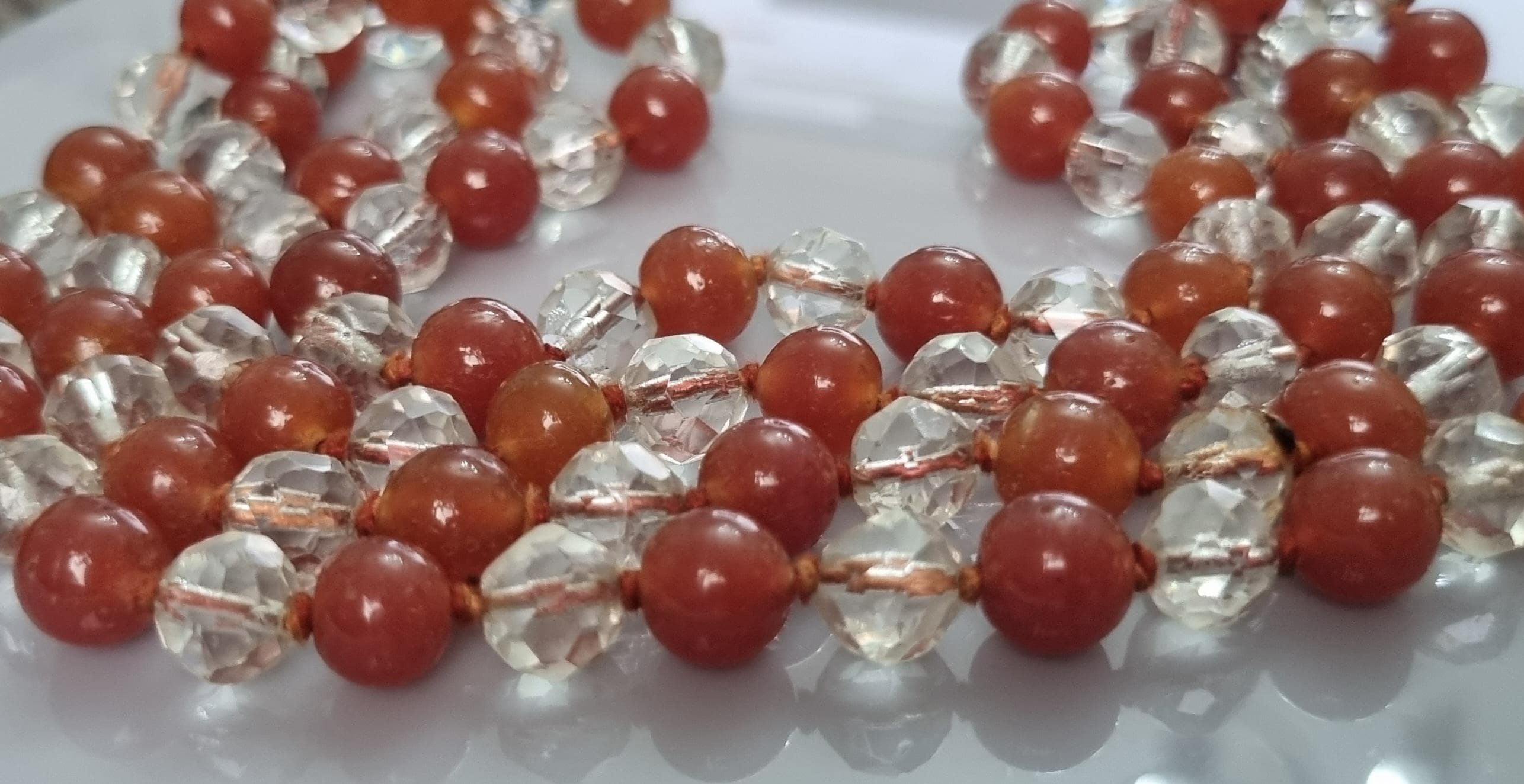 1920s Art Deco Crystal and Carnelian Glass Very Long 43 Inch Flapper ...