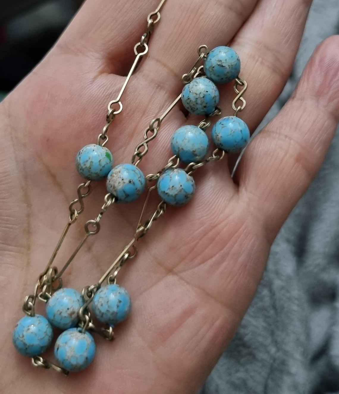 Antique HUBBELL Turquoise Glass and Rolled Gold Links Art Deco Necklace ...