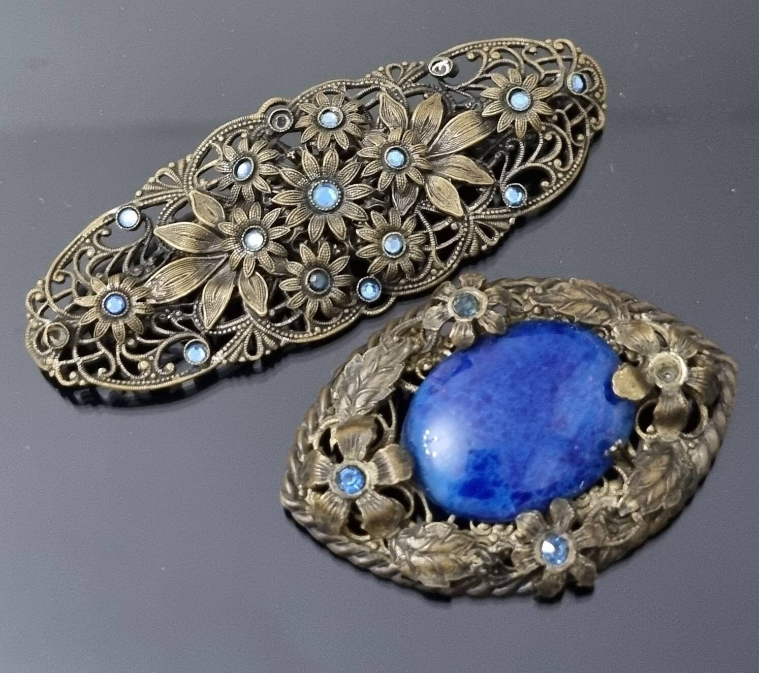 1920's Czech NEIGER Bros Vintage Lapis Blue and Sapphire Blue Glass ...