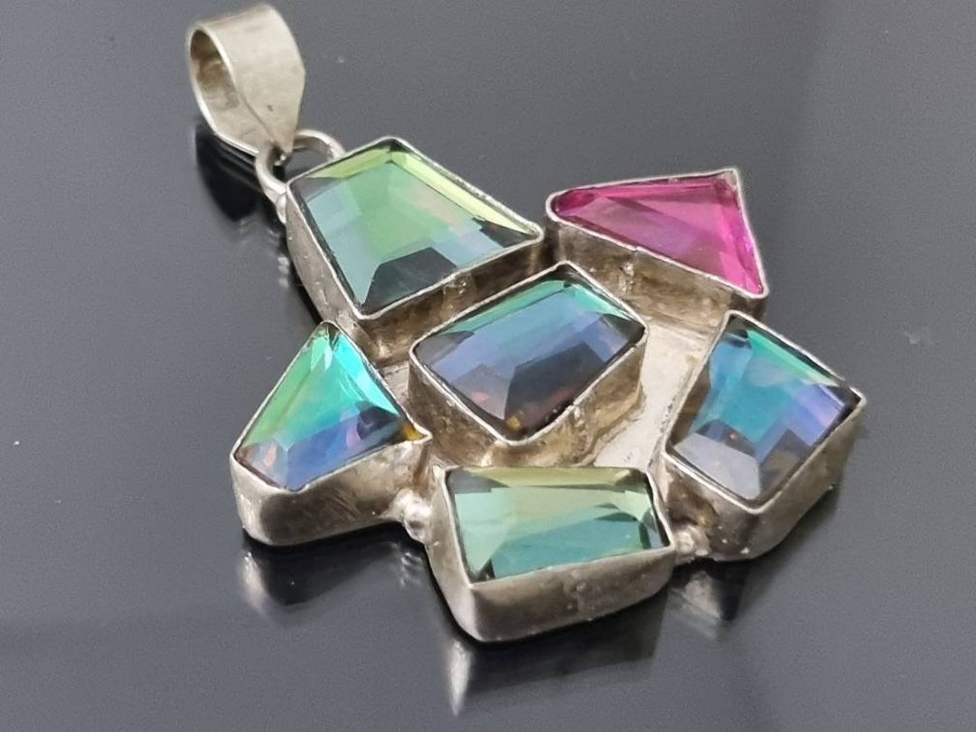 Vintage 1950's Watermelon Vitrail Carnival Iridescent Glass & Silver ...