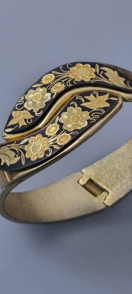 1950's Vintage Crossover Damascene Clamper Bangle Floral - Etsy