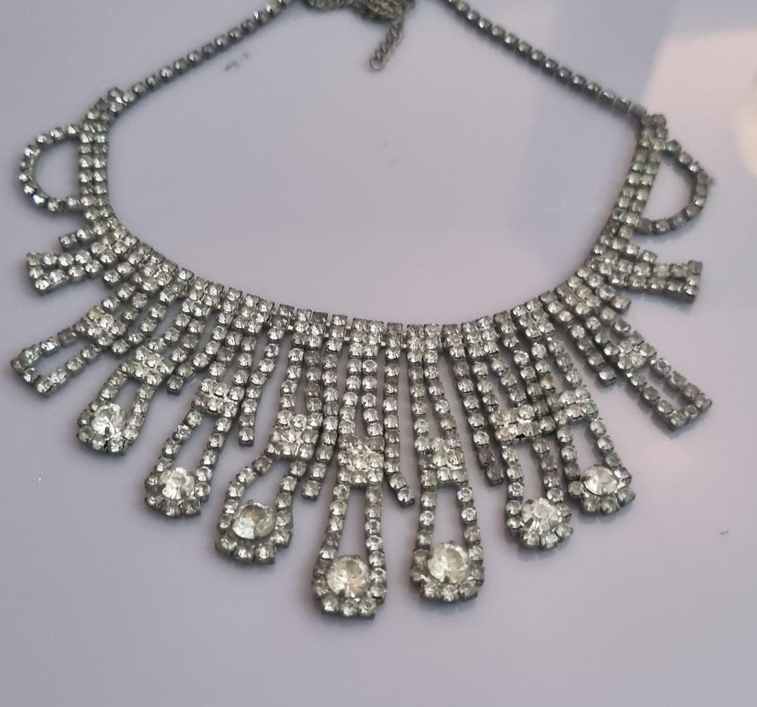 Vintage 1950s Dazzling Rhinestones Multi-fringed Waterfall With Droplet ...