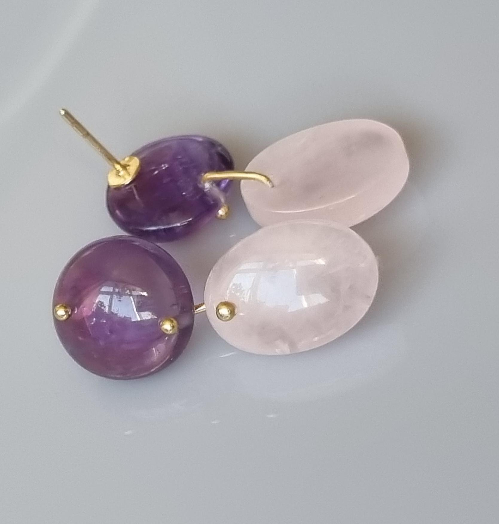 JUICY JELLY GEMS Pink Rose Quartz and Amethyst Cabochons Double Drop ...