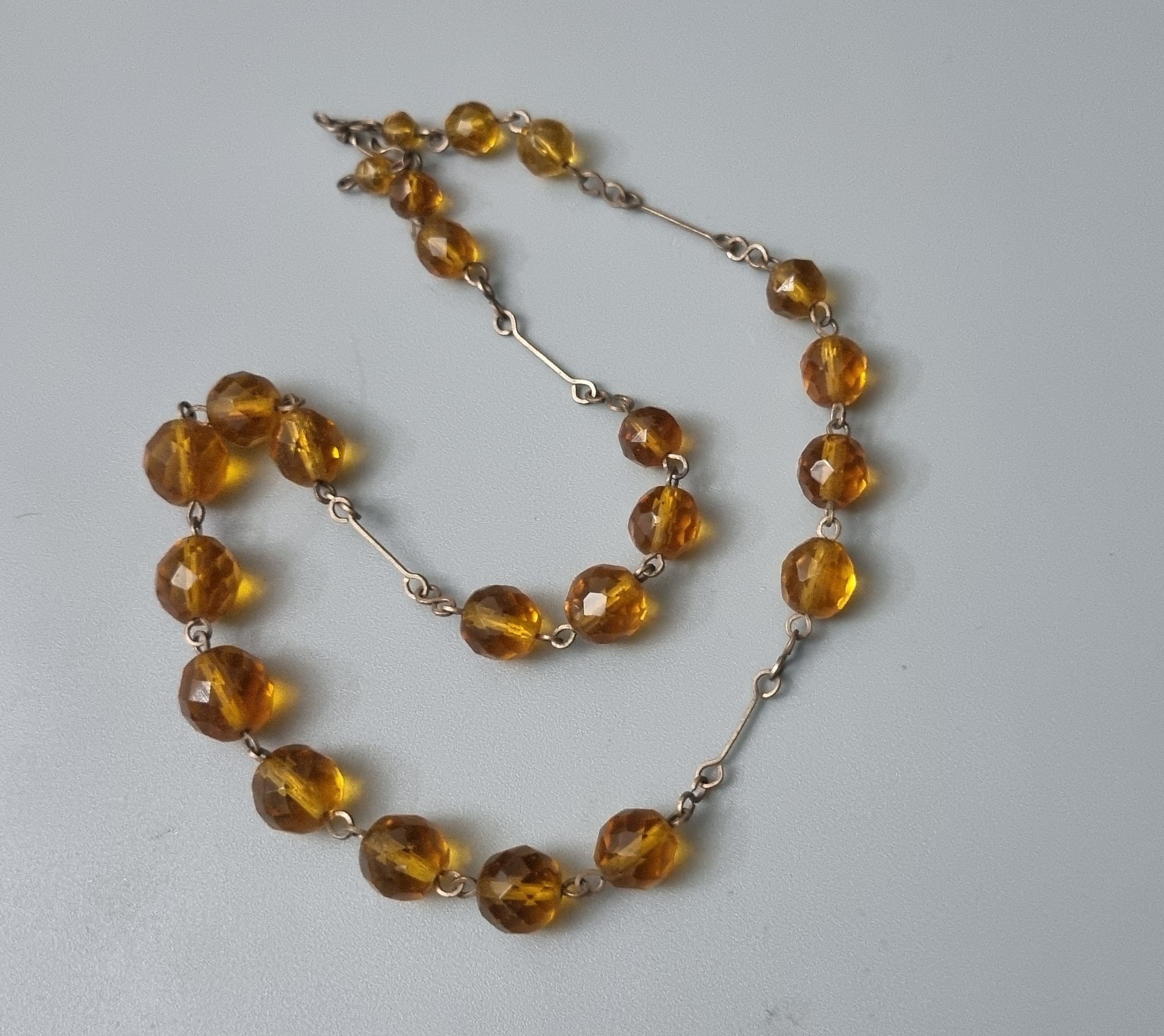 Art Deco Rolled Gold Links and Topaz Paste Necklace - 1920's Period ...