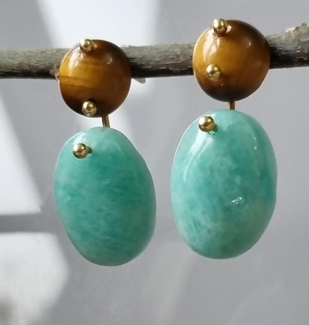 JUICY JELLY GEMS Tiger's Eye and Green Chrysoprase Cabochons Double ...