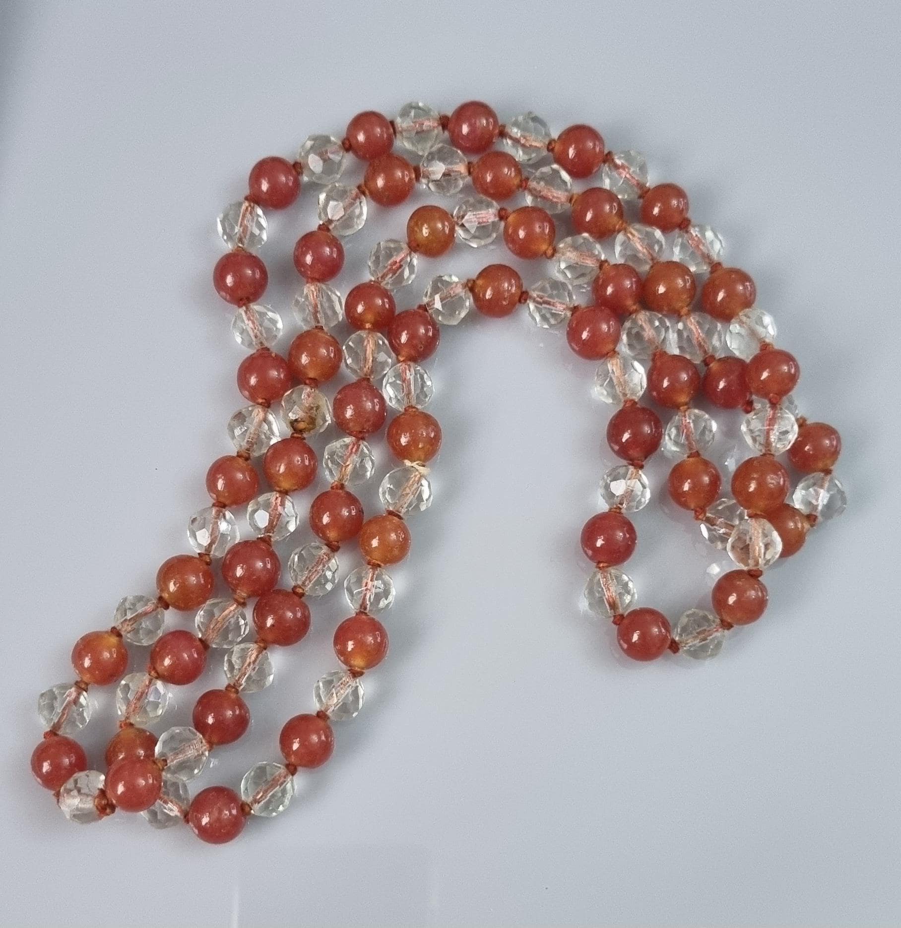 1920s Art Deco Crystal and Carnelian Glass Very Long 43 Inch Flapper ...