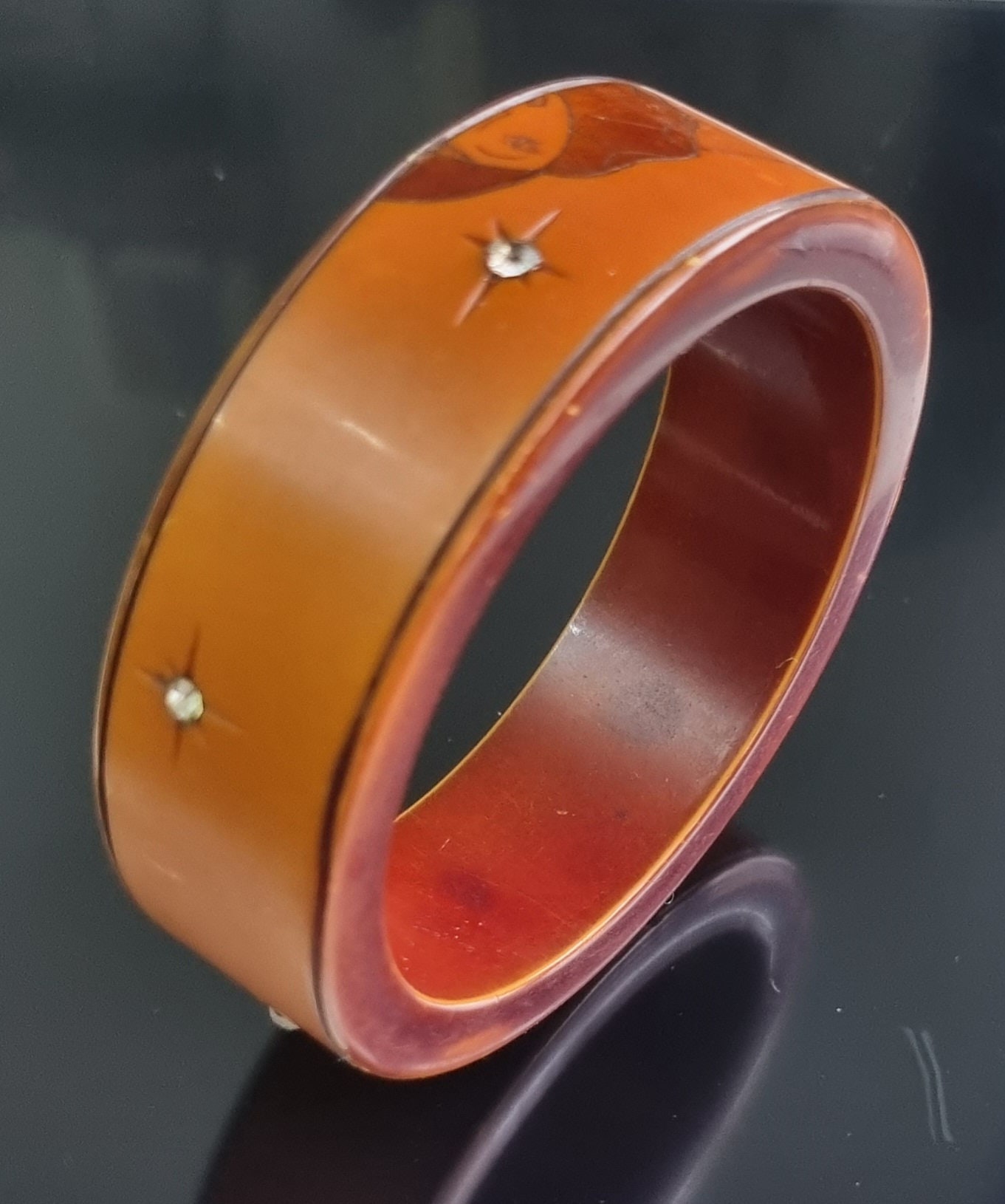 VERY RARE Bakelite French Carved Pierrot Clown Bangle With Clear Paste ...