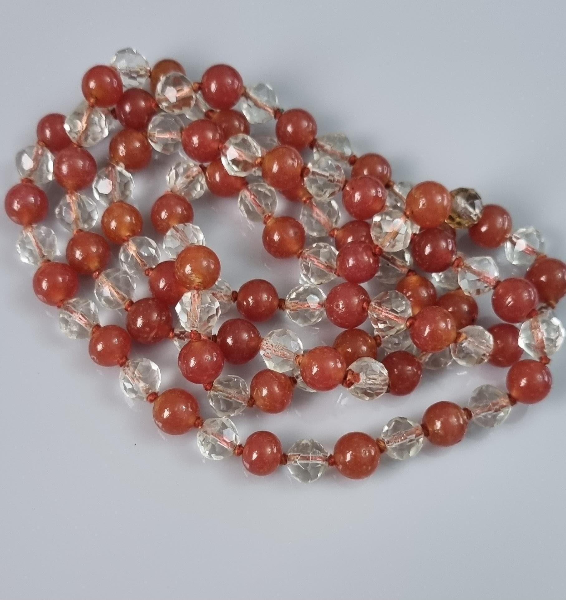 1920s Art Deco Crystal and Carnelian Glass Very Long 43 Inch Flapper ...