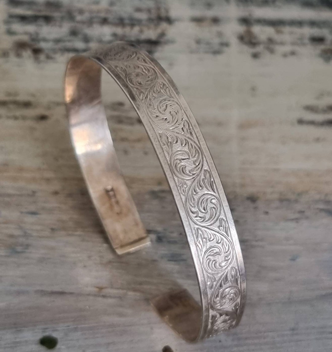 Charles Horner Sterling Silver Engraved Torque Open Ended Bangle ...
