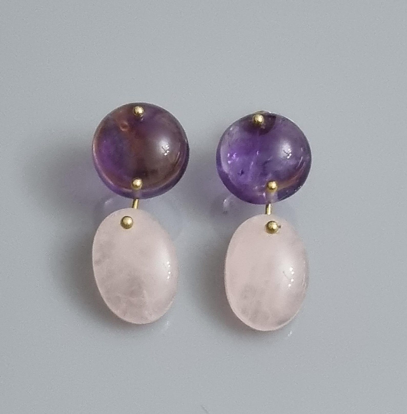 JUICY JELLY GEMS Pink Rose Quartz and Amethyst Cabochons Double Drop ...