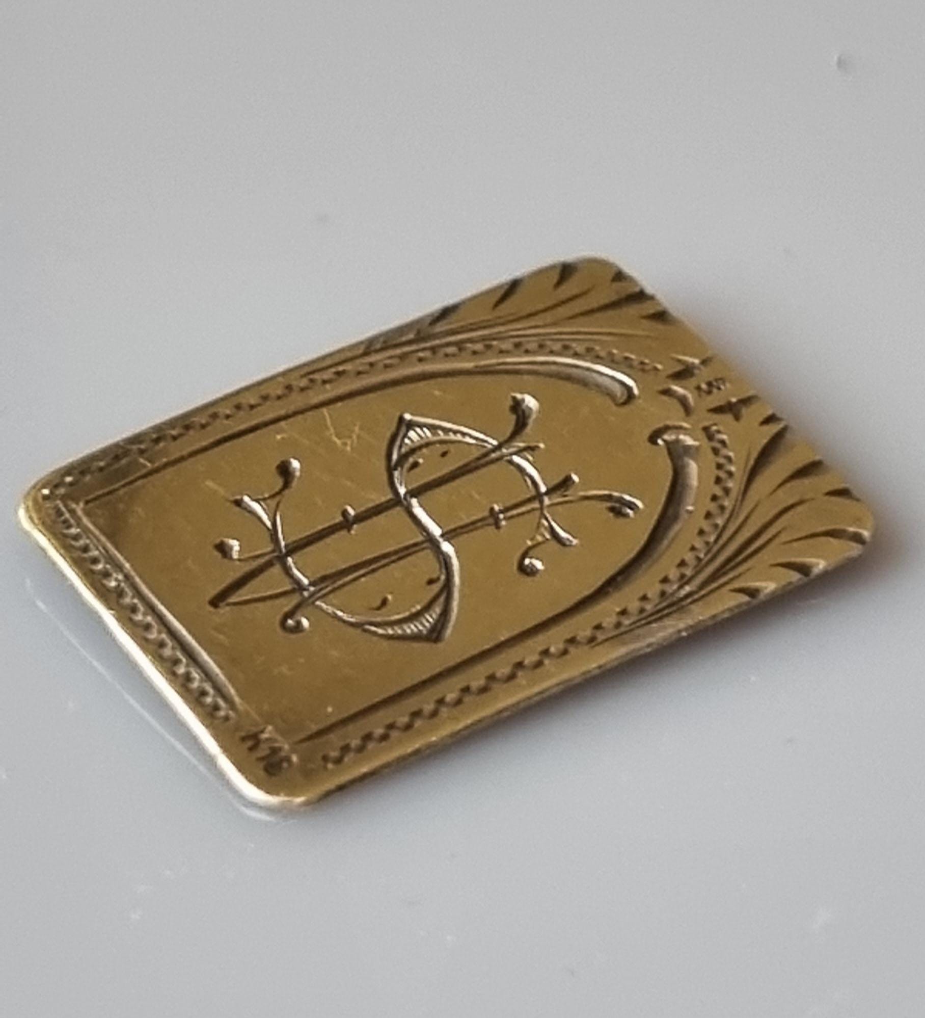18k Gold Antique Art Nouveau Engraved Unmounted Monogram Plaque 'MS ...