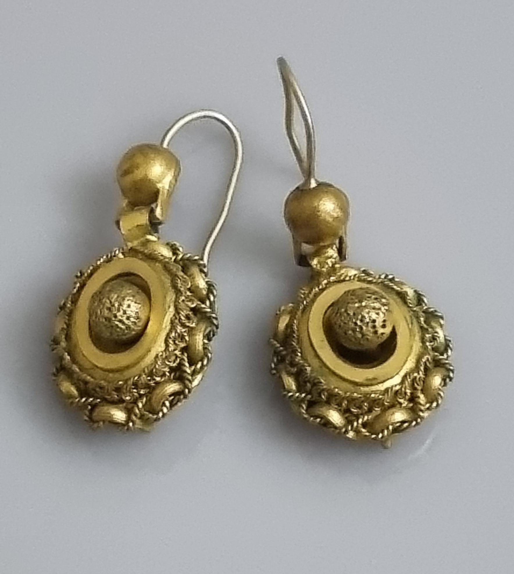 Antique Etruscan Revival Gold Gilt Pinchbeck Beautiful Drop Earrings ...