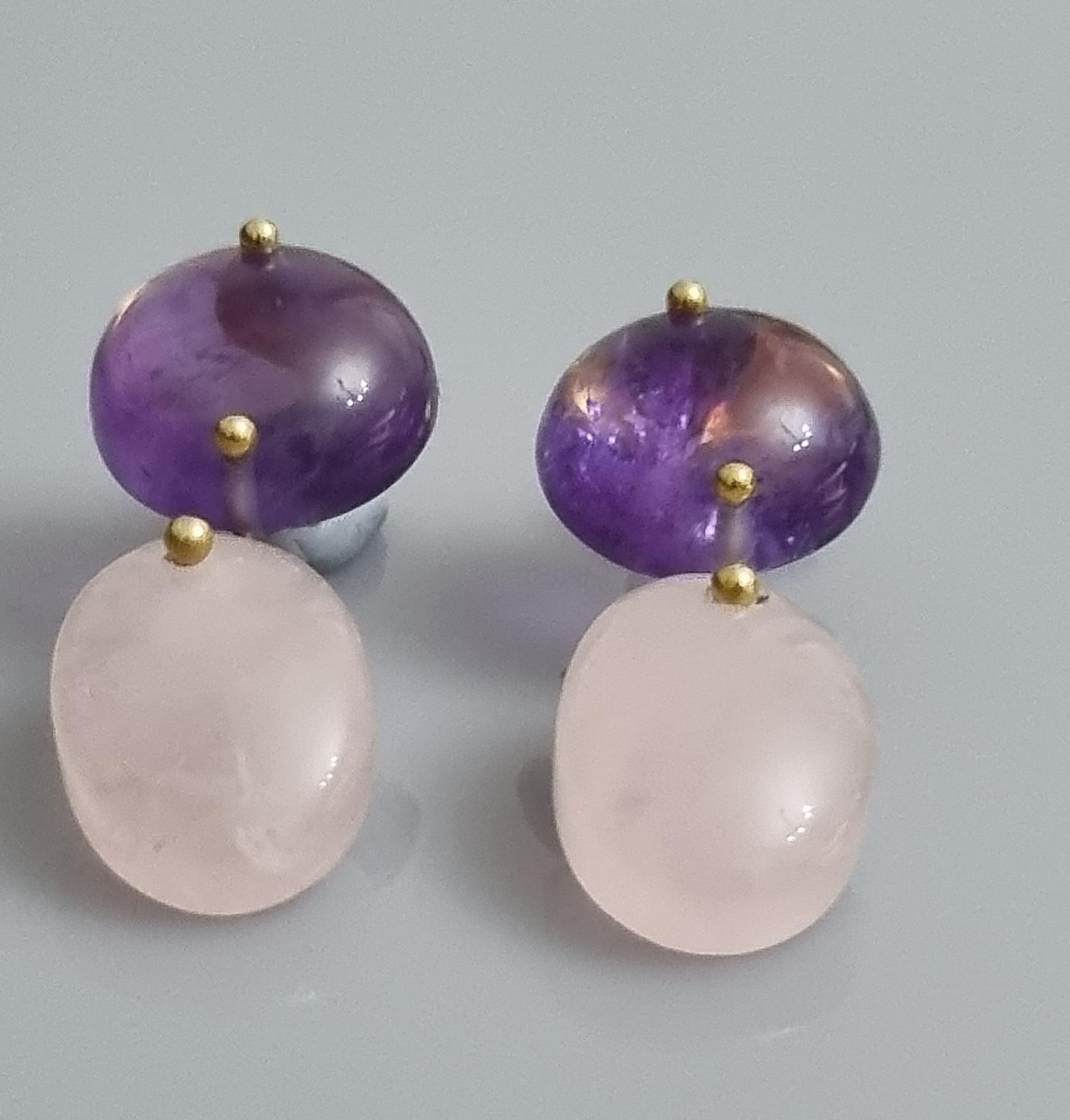 JUICY JELLY GEMS Pink Rose Quartz and Amethyst Cabochons Double Drop ...