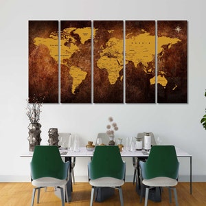 Old World Map Decor for Living Room, World Map Print Canvas, World Map ...