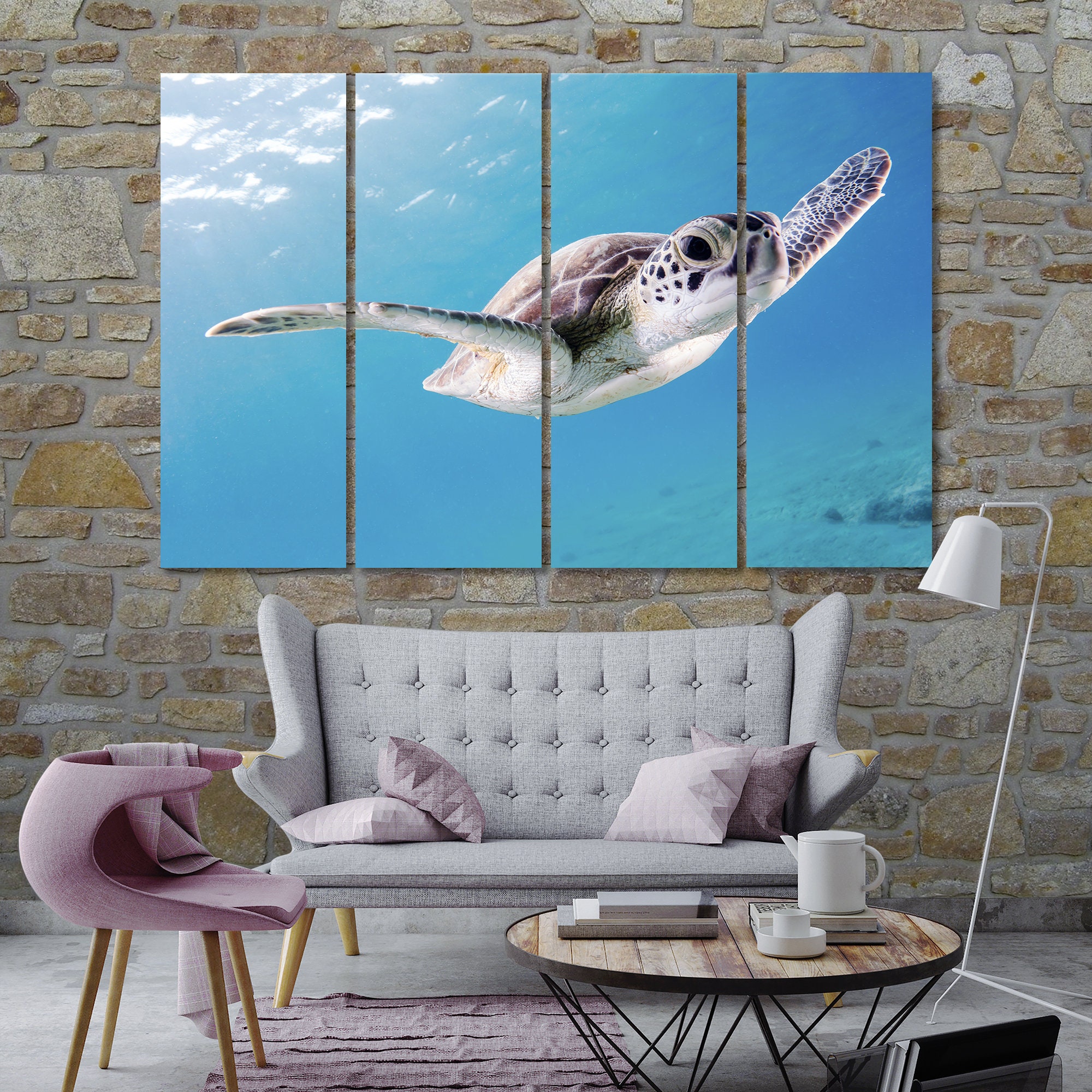 Sea Turtle Canvas Wall Art Underwater Life Print Art | Etsy