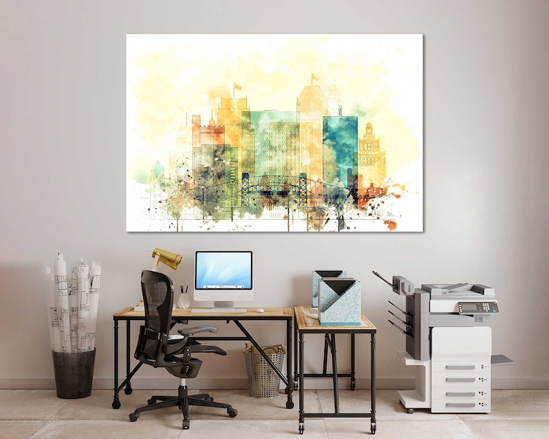 Newark New Jersey Watercolor Canvas Prints Wall Art Newark Skyline ...