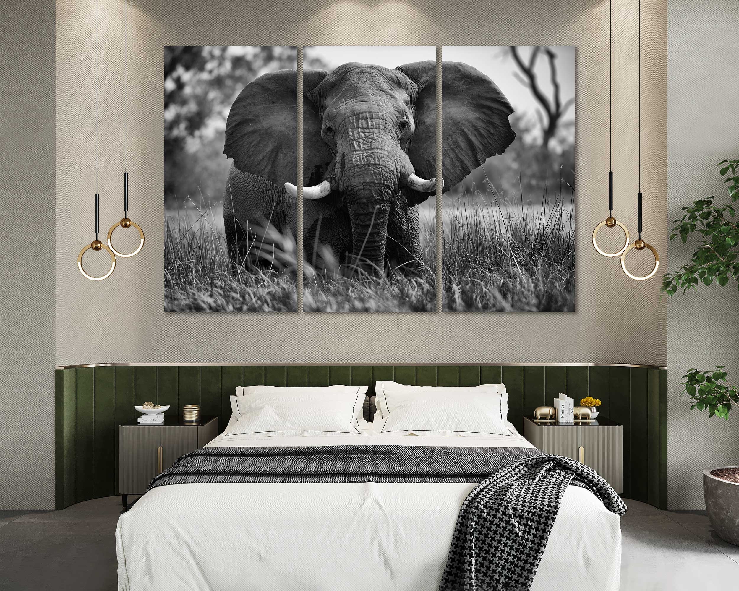 Canvas Set of Elephant, Elephant Living Room Wall Decor Ideas, Black ...