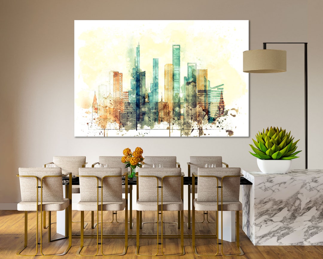 Bogotá Skyline Art Print, Colorful Watercolor Canvas Wall Decor for ...