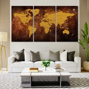 Old World Map Decor for Living Room, World Map Print Canvas, World Map ...