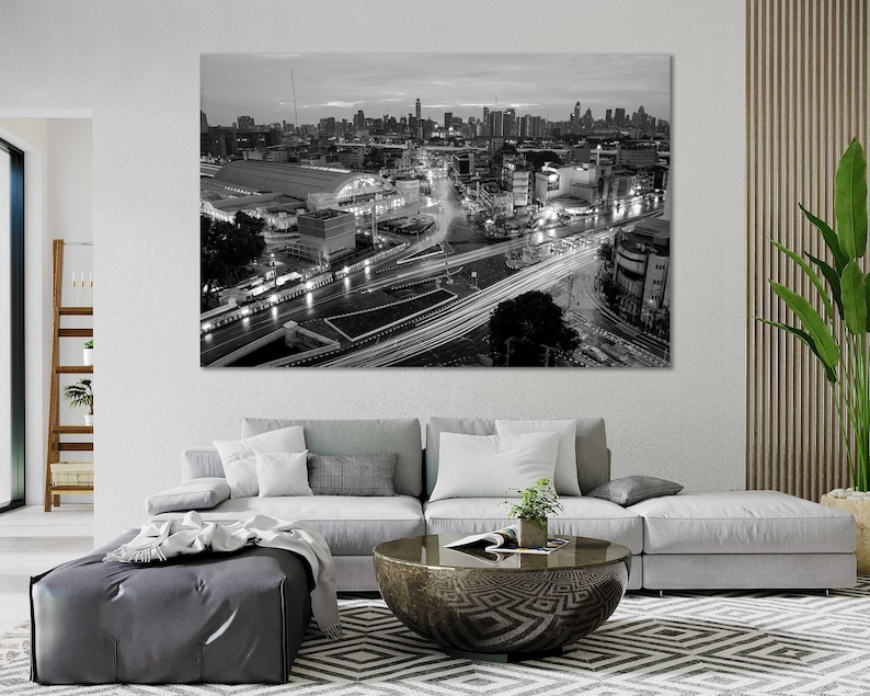 Bangkok Cityscape Art, Thailand Travel Wall Art, Night Skyline Poster ...