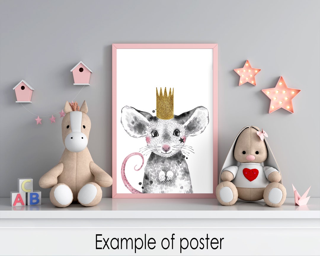 Queen Mouse Print Poster for Kids Bedroom, Baby Mouse Art on Canvas ...